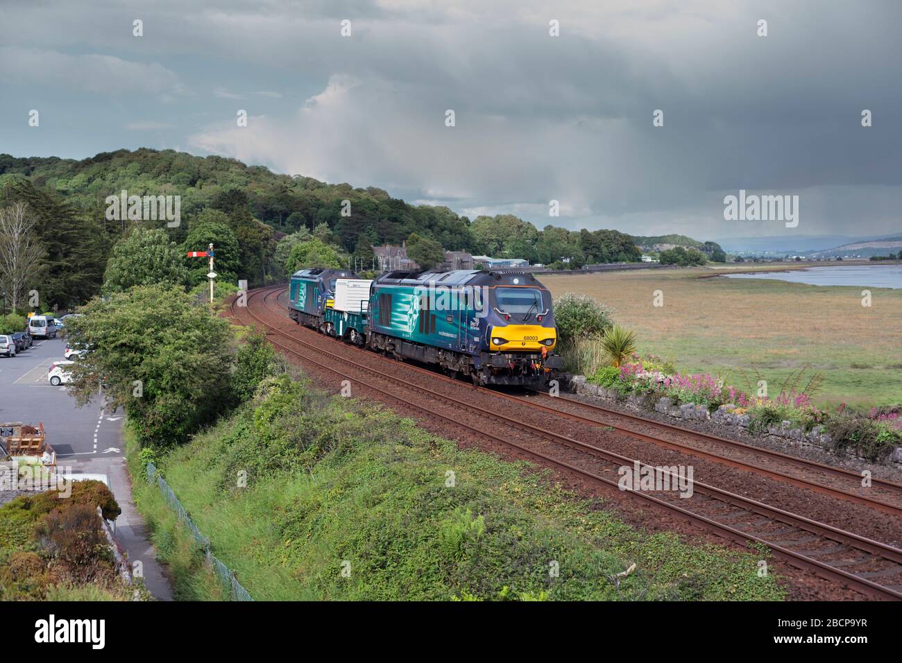 2 Direct rail Services class 68 locomotives 68003 + 68034 passing ...