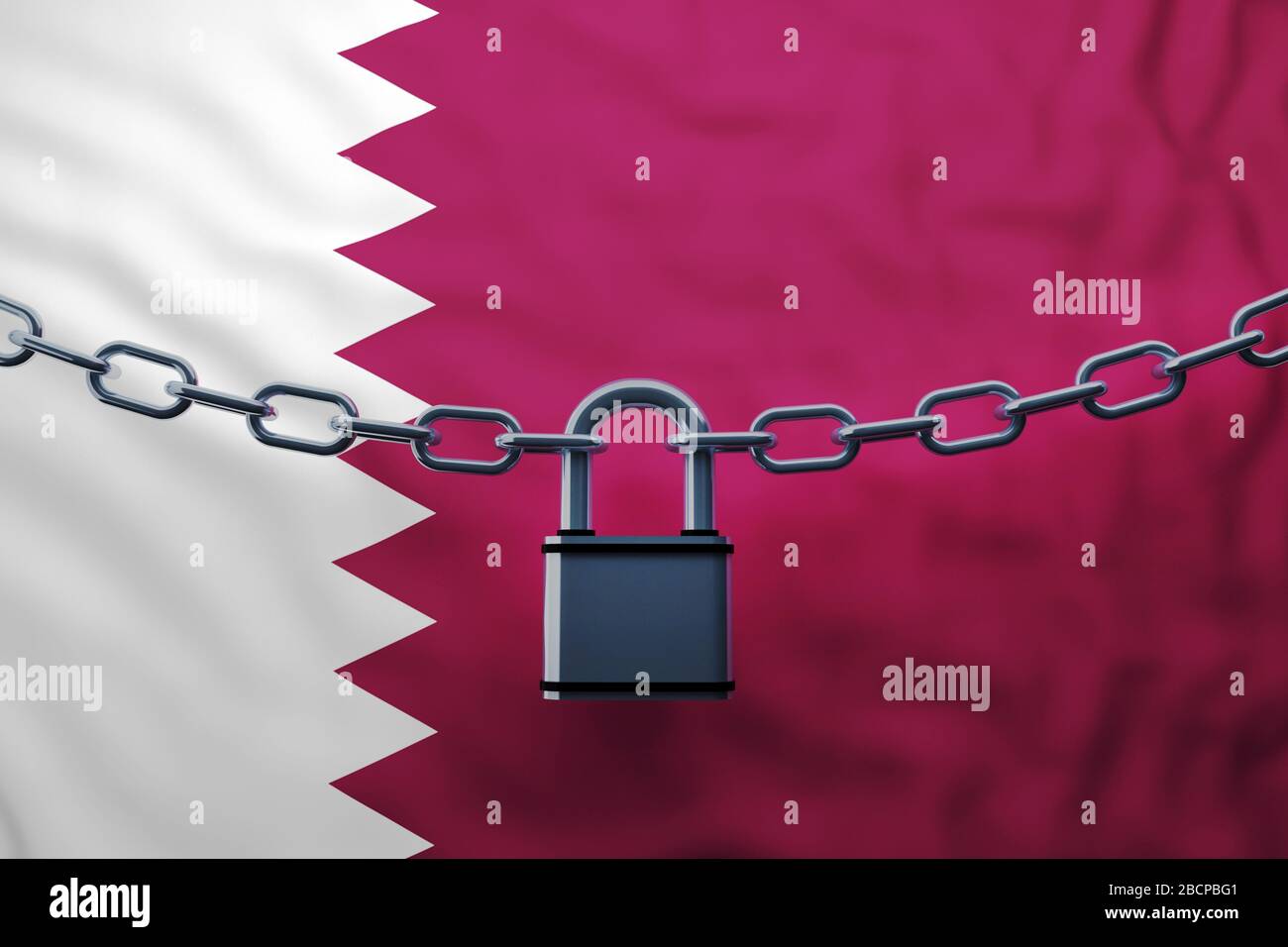 Qatar flag closed chain with padlock. 3d rendering Stock Photo - Alamy
