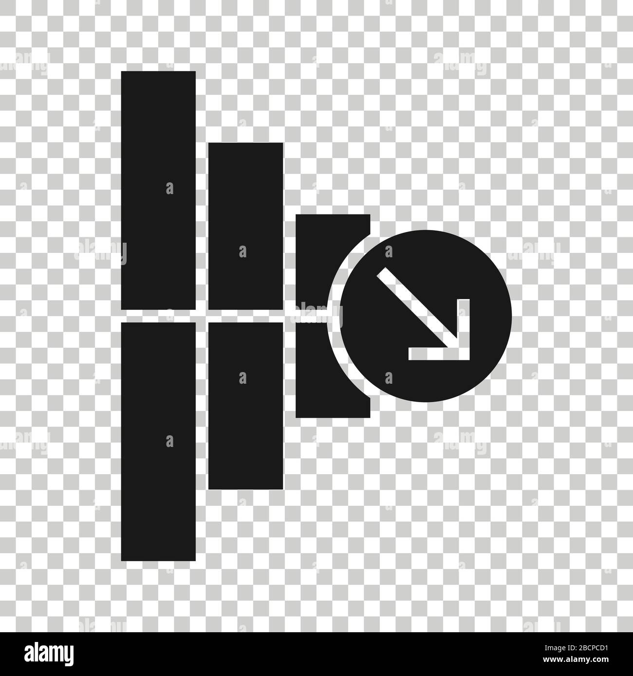 Market trend icon in flat style. Decline arrow with magnifier vector illustration on white ...