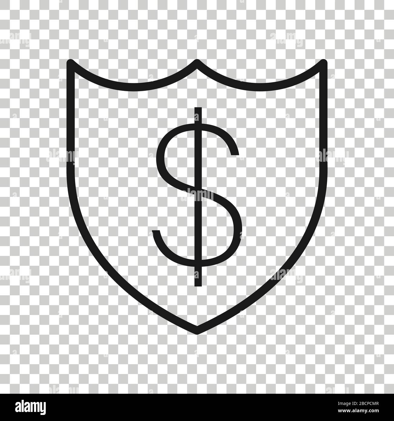 Shield with money icon in flat style. Cash protection vector ...