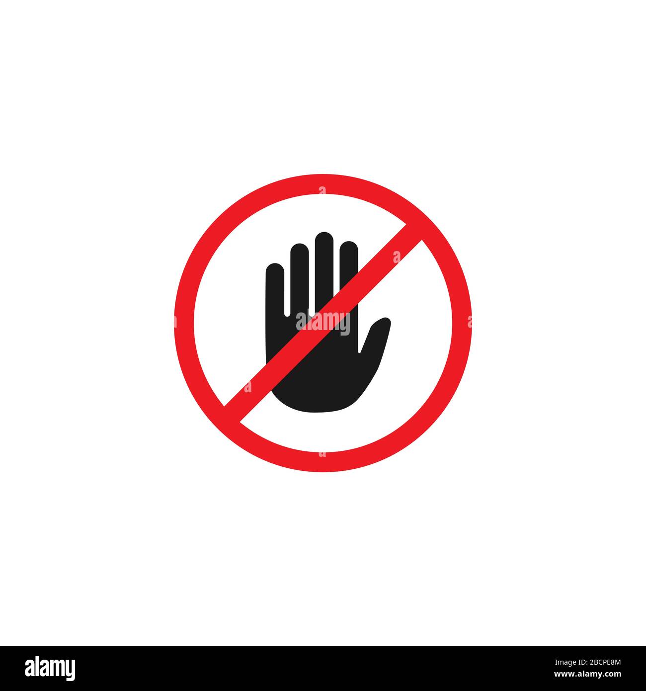 black hand silhouette in red crossed circle isolated on white ...