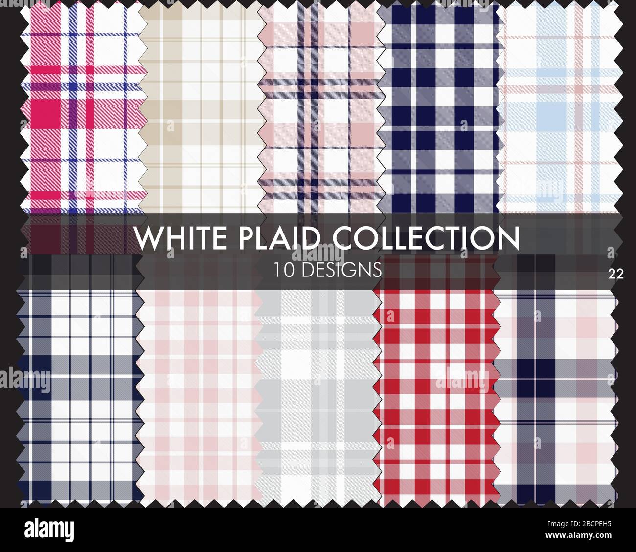 White Plaid, checkered, tartan seamless pattern collection includes 10 ...