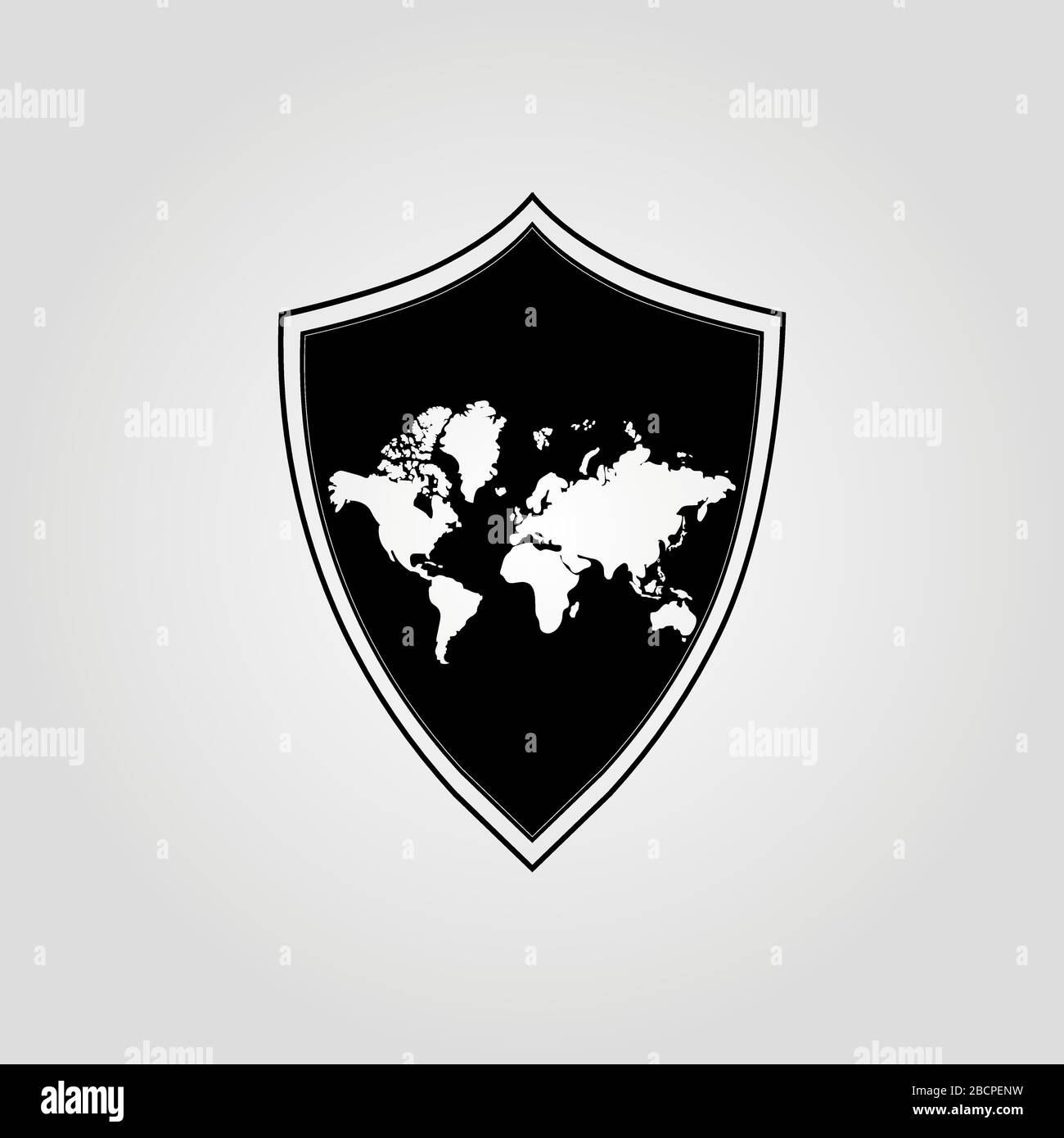 Shield icon and on world map. Vector illustration Stock Vector Image ...