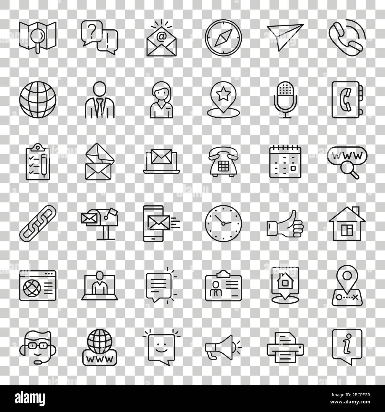 Contact us thin line icon set in flat style. Mobile communication ...