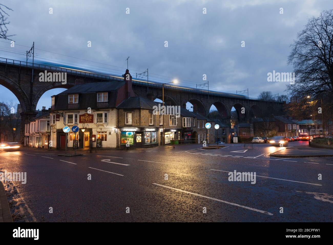 First Transpennine Express train with motion blur crossing the arched ...