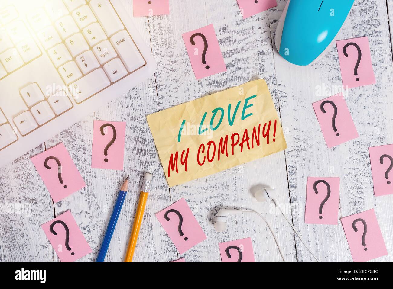 Writing note showing I Love My Company. Business concept for tell why ...