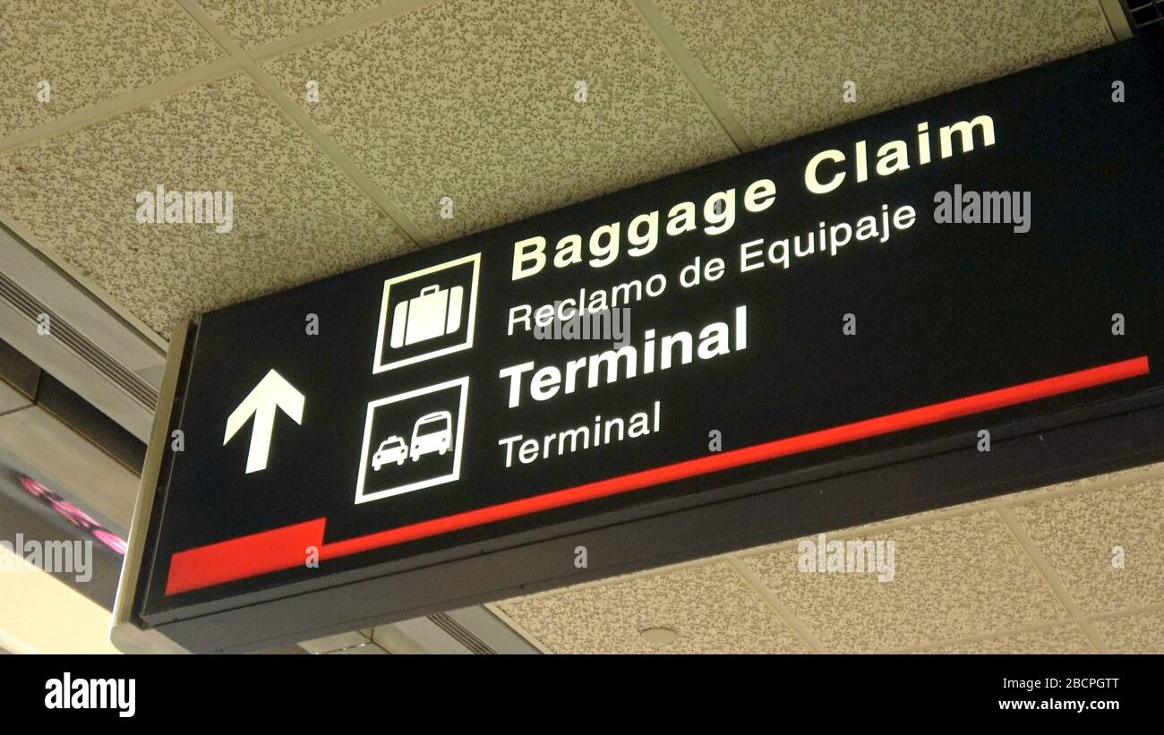 Baggage Claim sign at Miami Airport - MIAMI, USA APRIL 10, 2016 Stock ...
