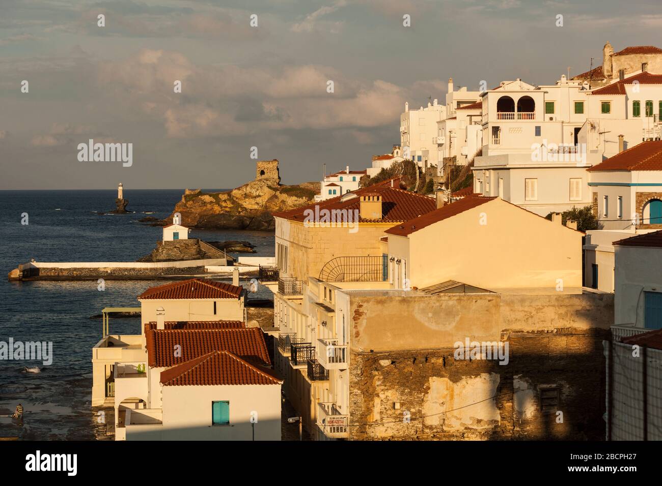 Greece, Cyclades archipelago, Andros island, Chora, the capital with ...