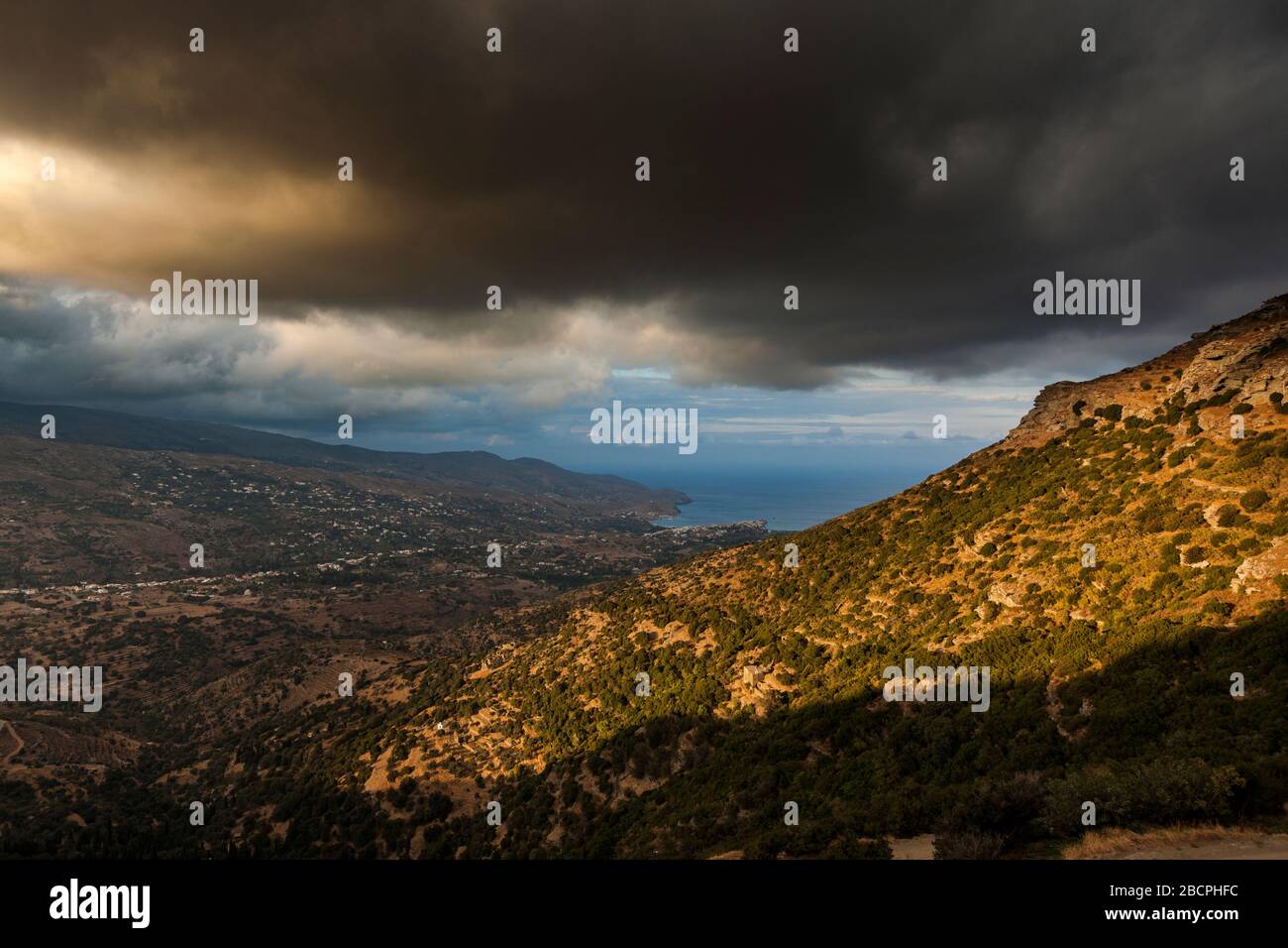 Greece, Cyclades archipelago, Andros island, view from the mountains ...