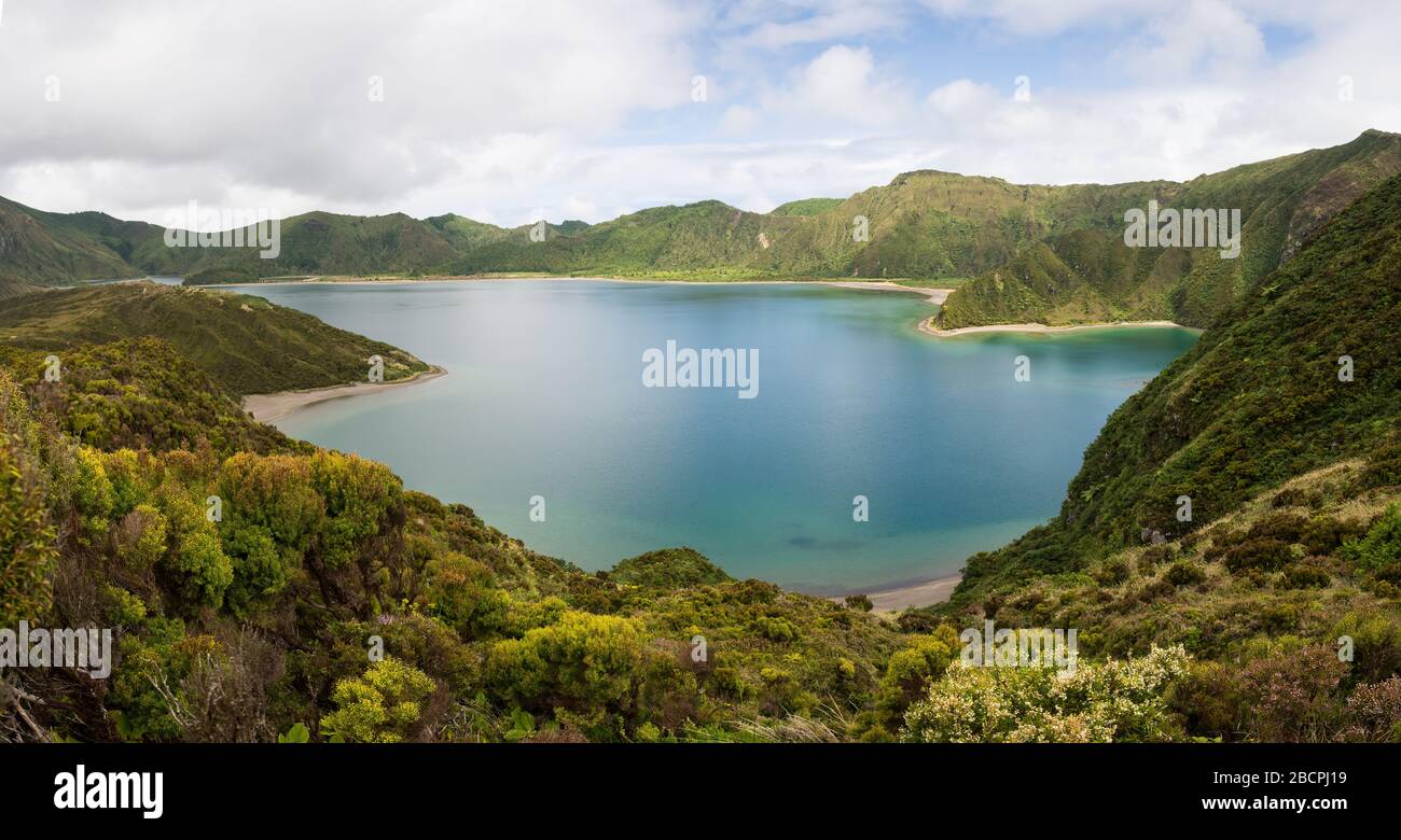 Lagoa do Fogo (Lake of Fire) panorama, Sao Miguel, Azores Islands Stock ...