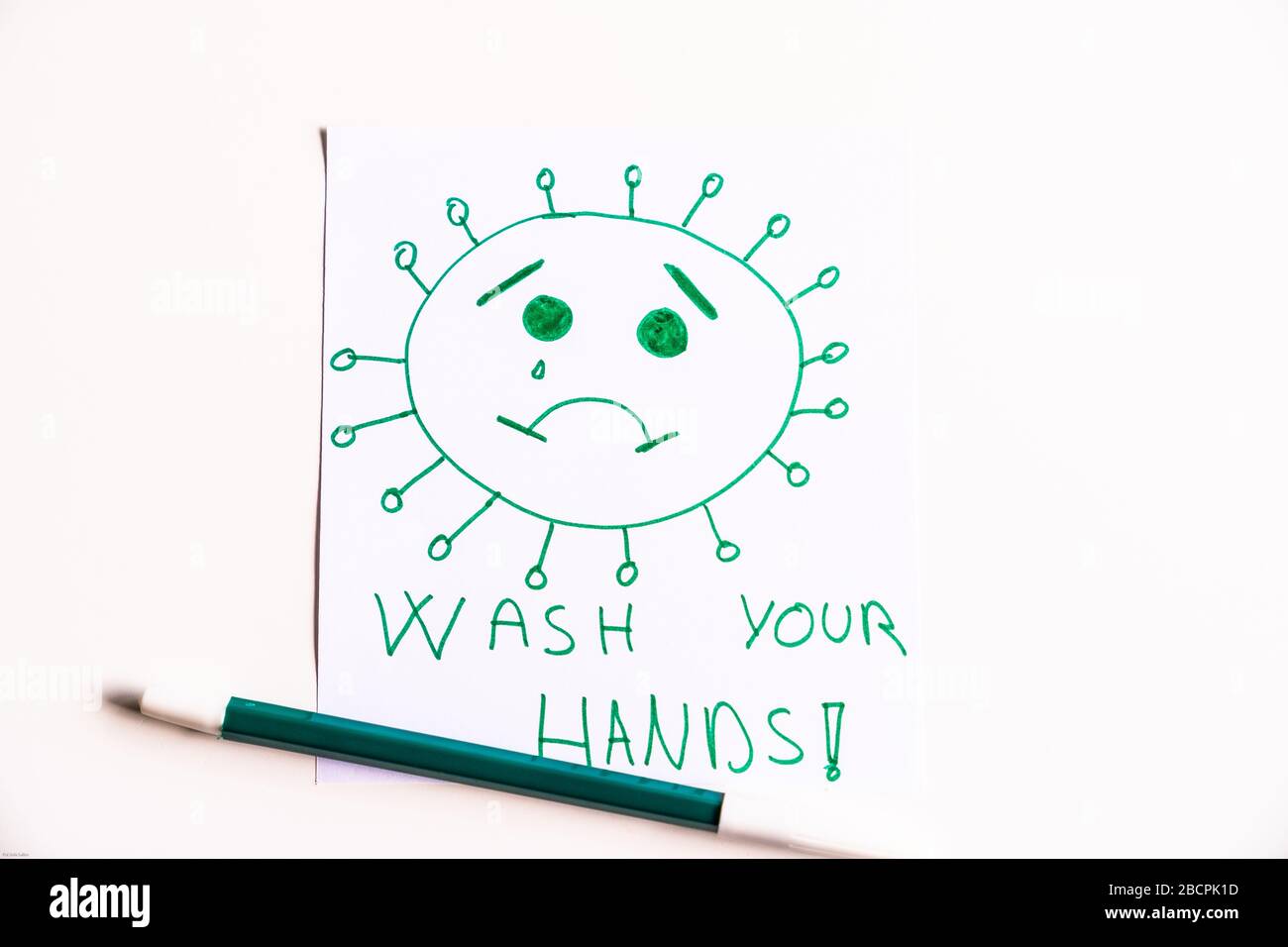 Drawing by a child of the coronavirus. Drawing of the sad virus if you ...