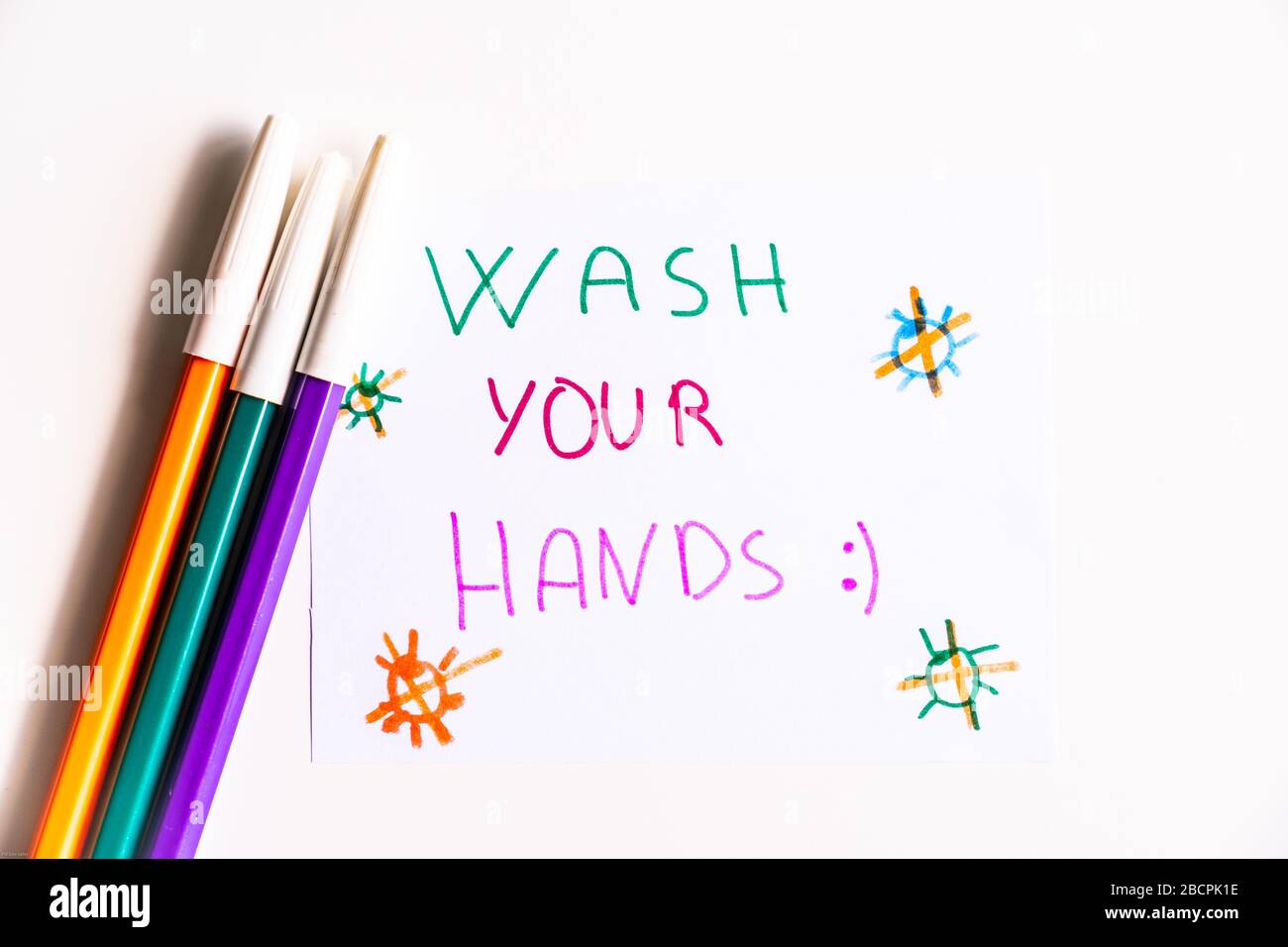 Drawing made by a child to remind him to wash his hands thoroughly to ...