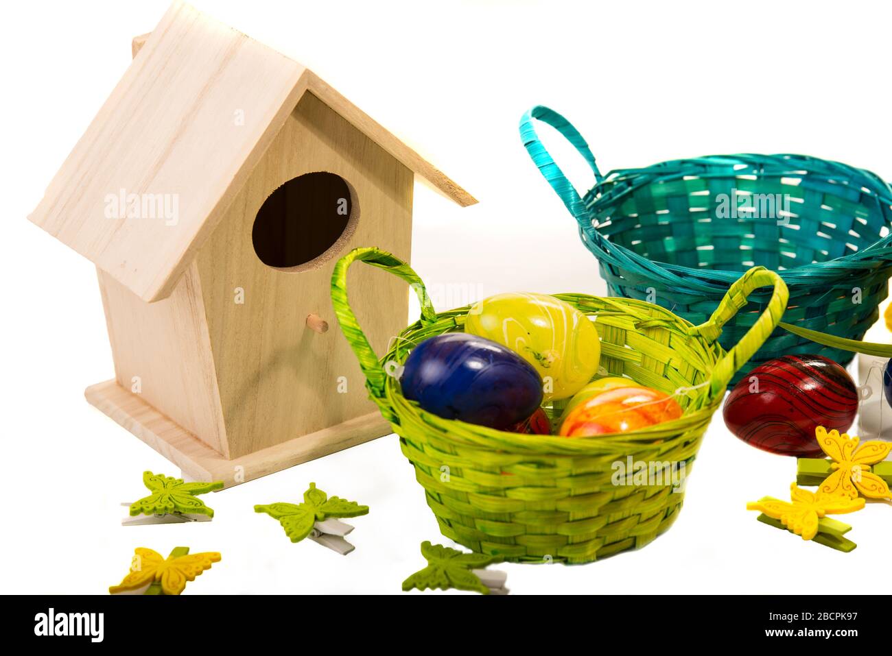 Spring Easter objects isolated on white background Stock Photo - Alamy