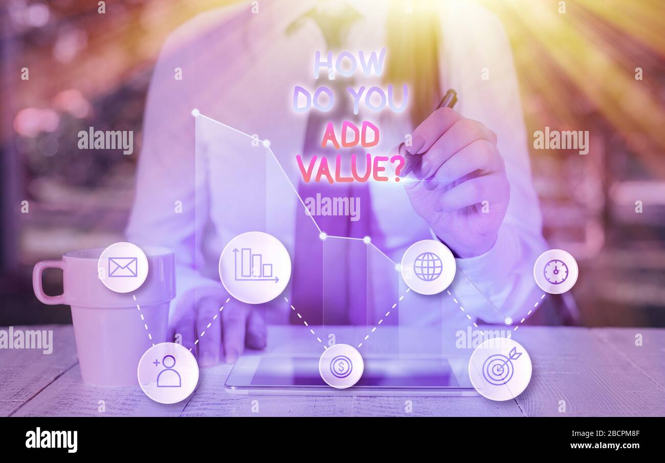Text sign showing How Do You Add Value Question. Business photo ...