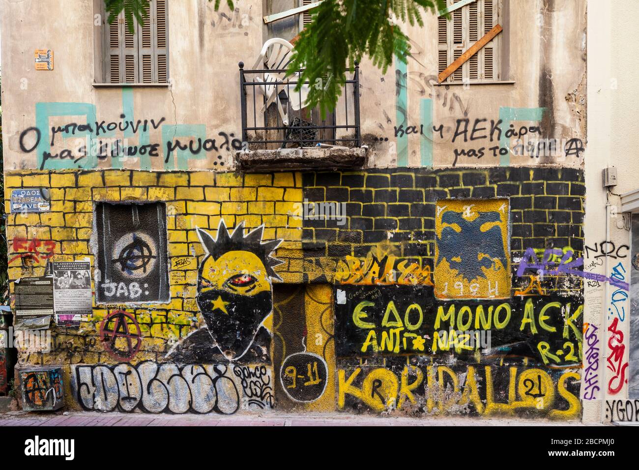 Greece, Athens: city graffiti and street art. Psiri area is very close ...