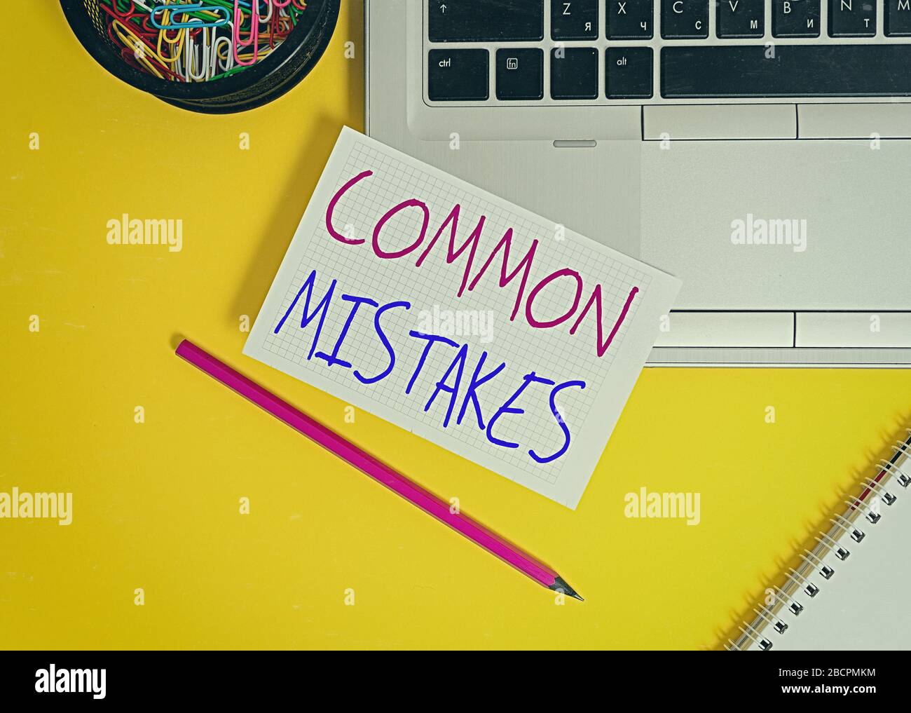 Word writing text Common Mistakes. Business photo showcasing actions ...