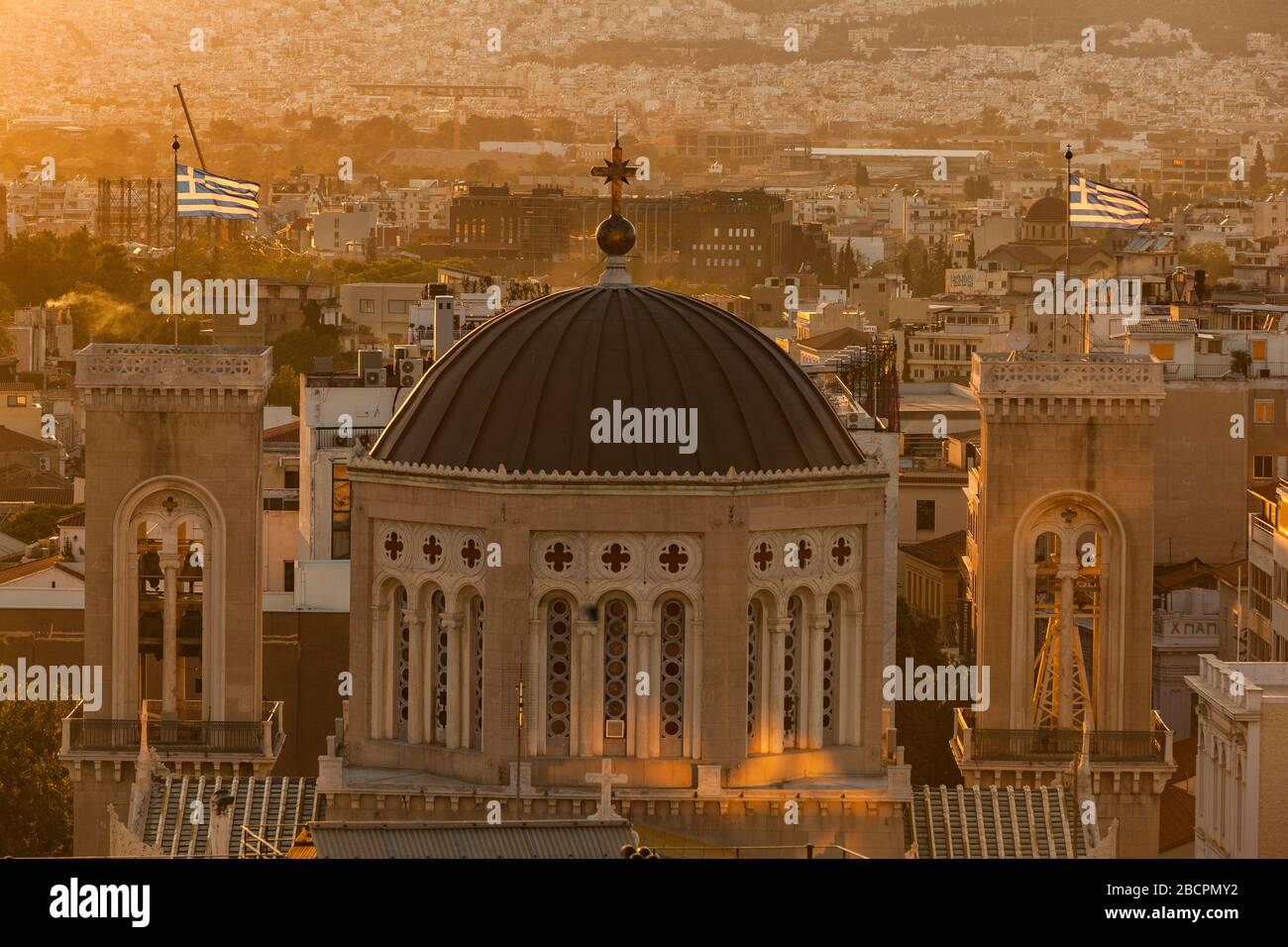 Greece, Athens: beautiful view over the city from the rooftop of ...