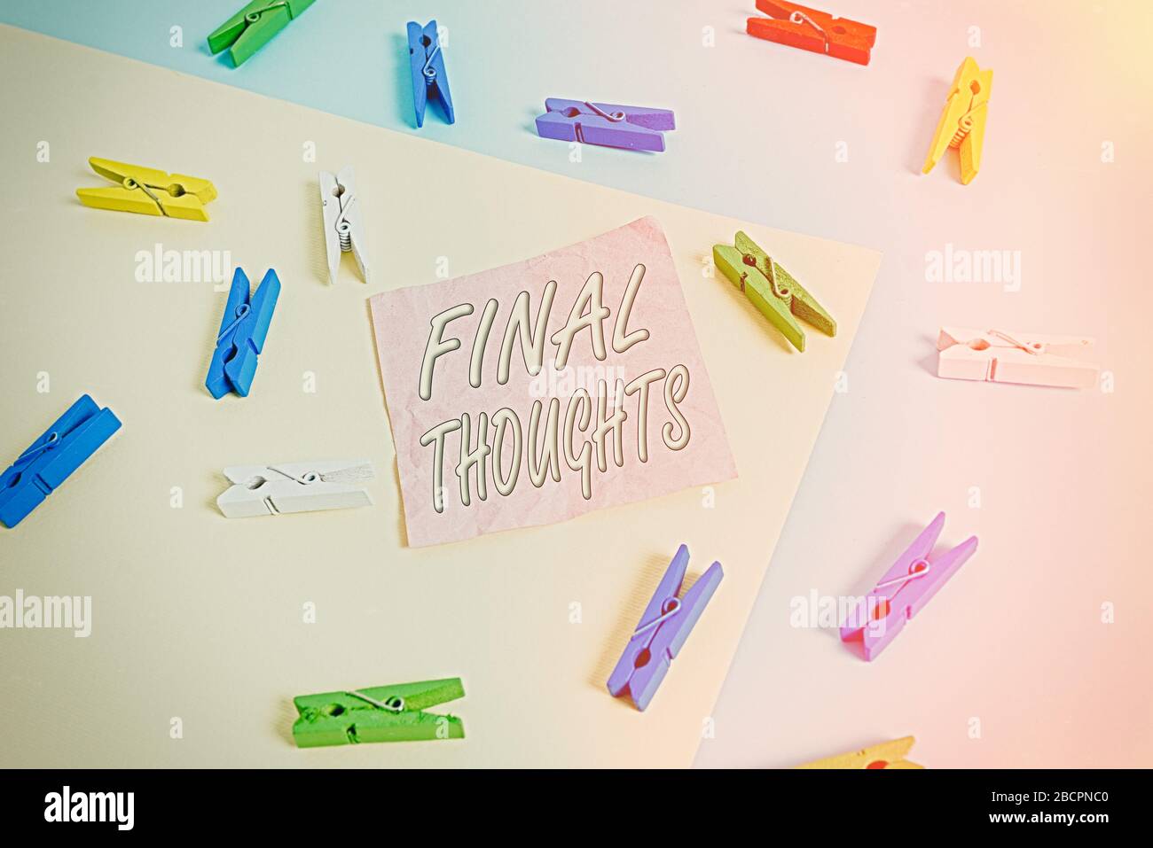 Text sign showing Final Thoughts. Business photo text the conclusion or ...