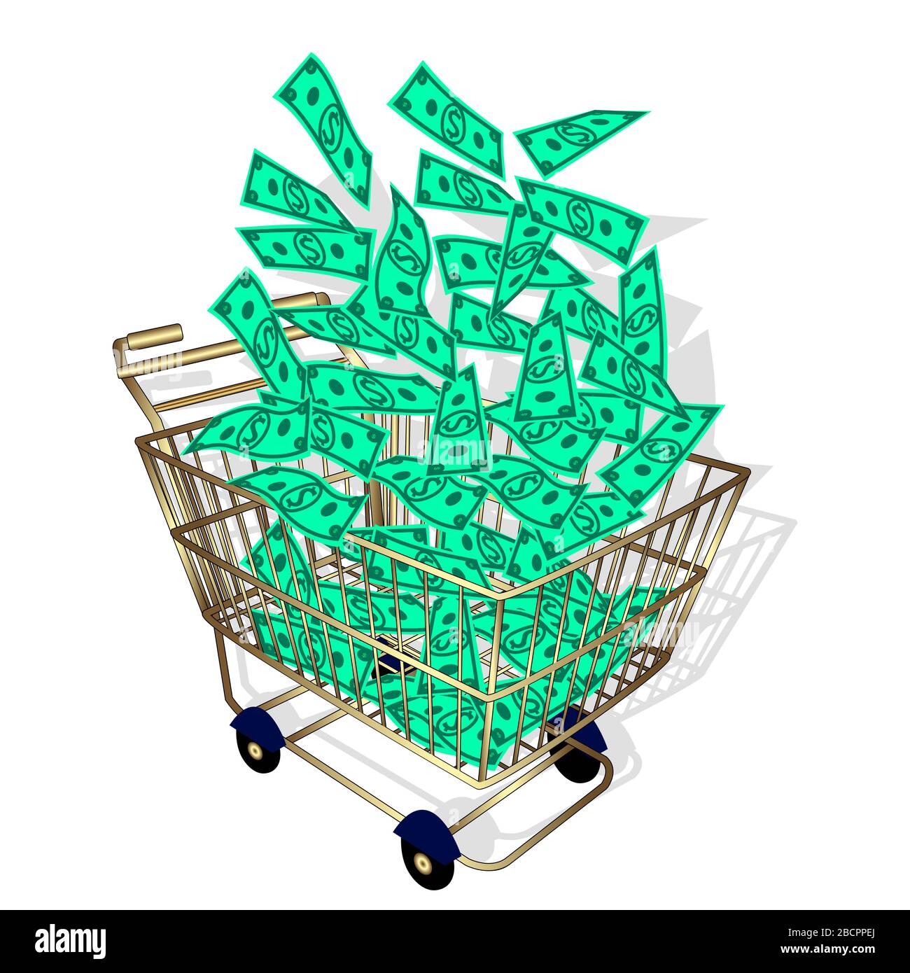 shopping cart with banknotes. vector illustration on a white background ...