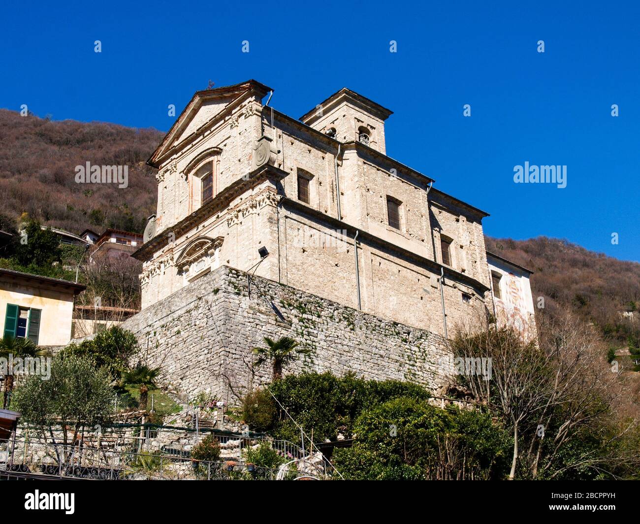 Valsolda, Italy - March 10, 2017: historic village on the edge of Lake ...