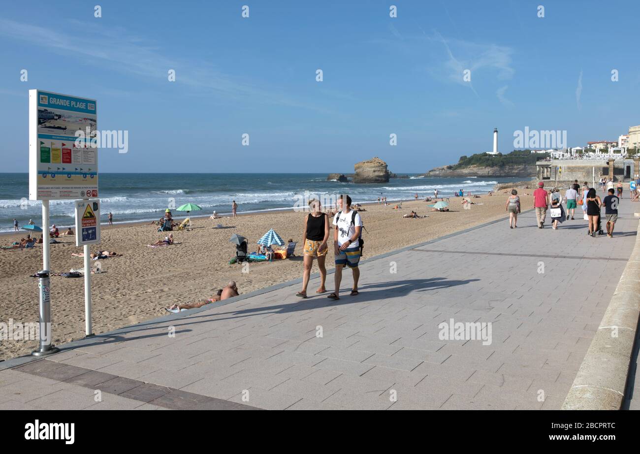The Grande Plage and Promenade at Biarritz and the Roche Ronde beyond ...