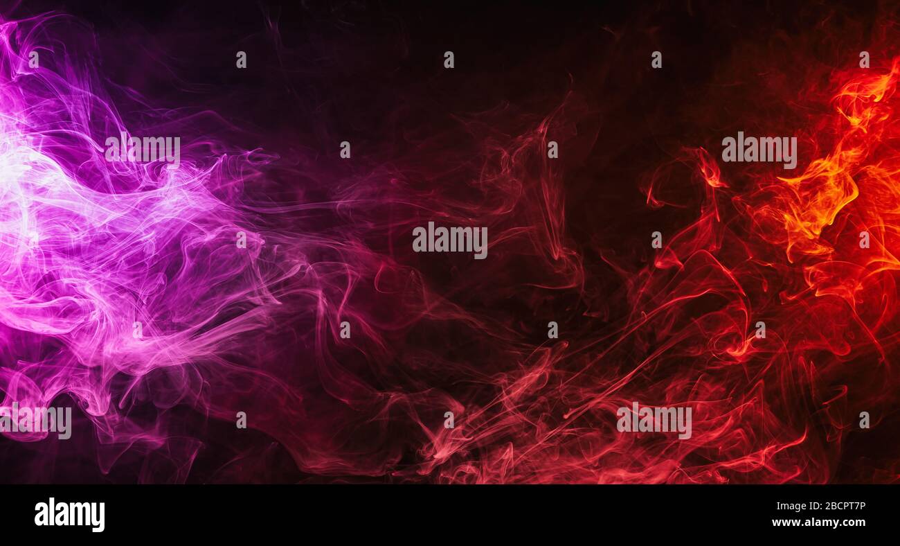 Pattern, Neon pink and red smoke in the on a dark isolated background ...