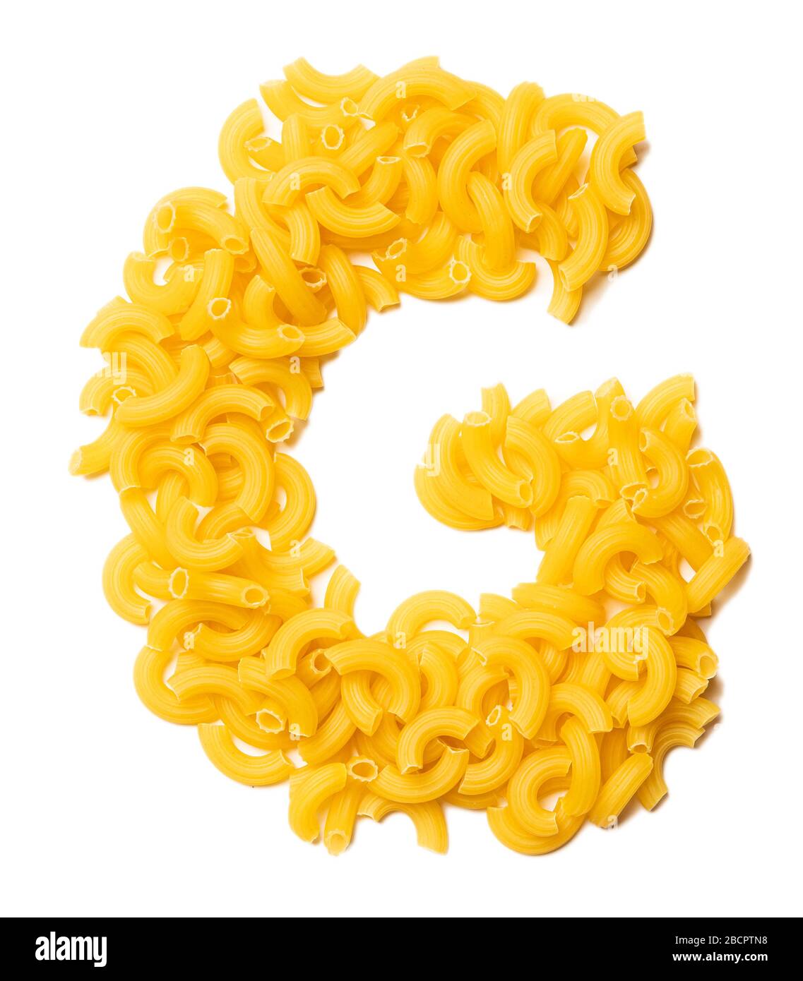 Letter G of the English alphabet from dry pasta on a white isolated ...