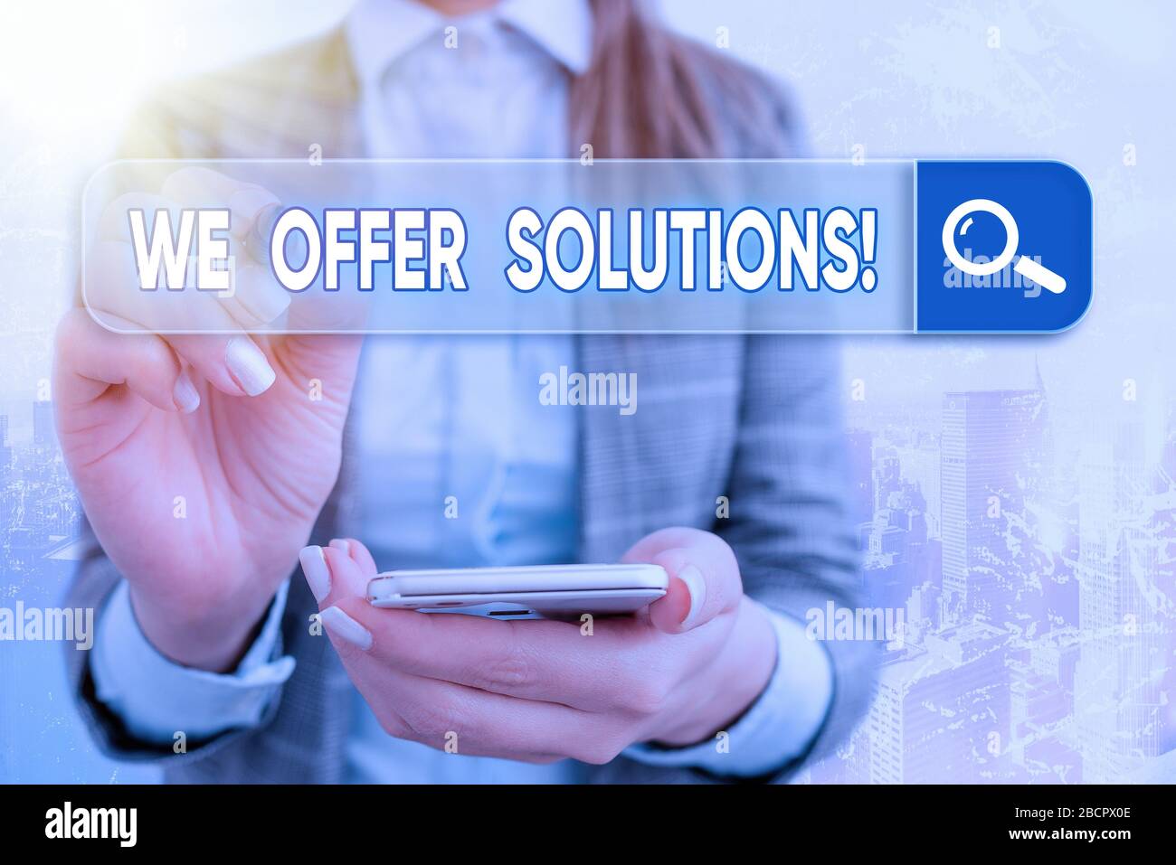 Text sign showing We Offer Solutions. Business photo text way to solve ...