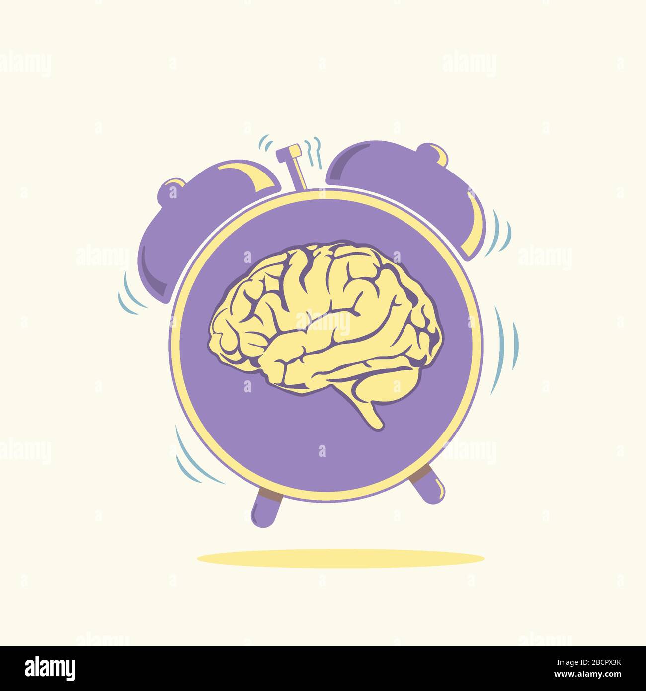 Human brain with alarmclock symbol vector illustration. Modern ...