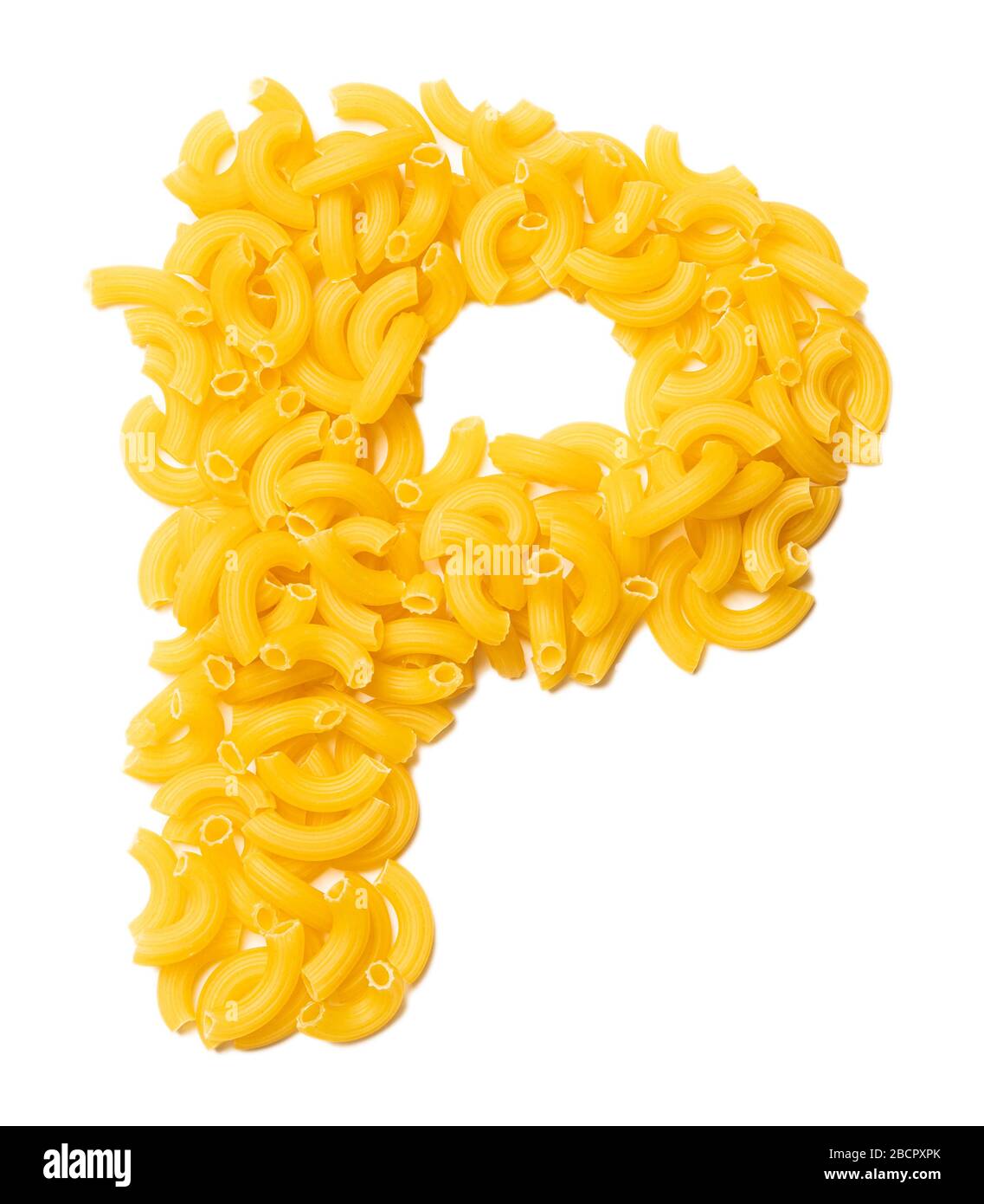 Letter P of the English alphabet from dry pasta on a white isolated ...
