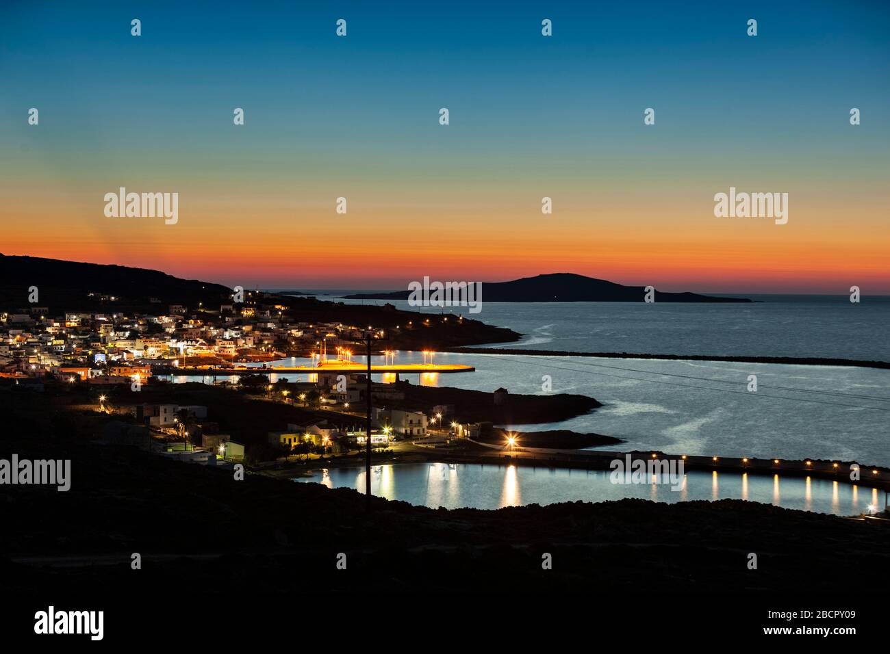 Greece, Kassos island: sunset over the village of Fry, the main ...
