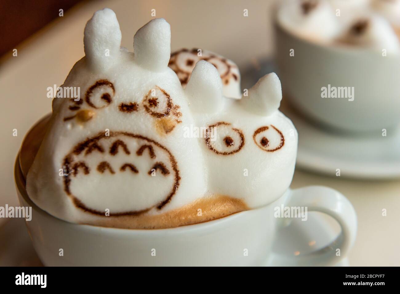 Tokyo, Japan: October 23, 2019: 3D art kawaii coffee in Shibuya cafe ...