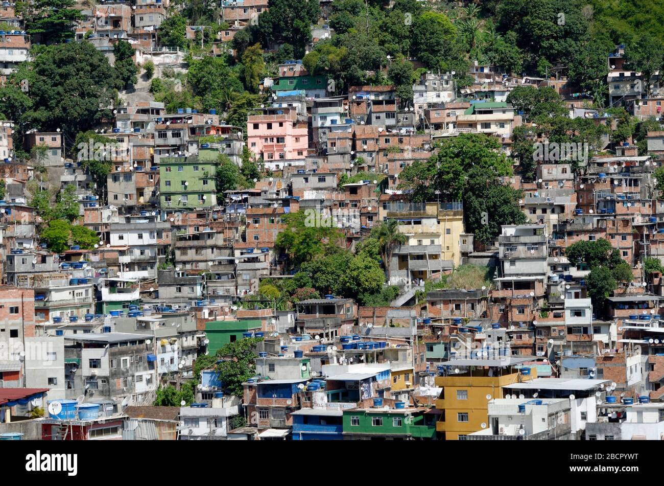 The over crowded Rochina favela in Rio De Janerio, Brazil, from high ...
