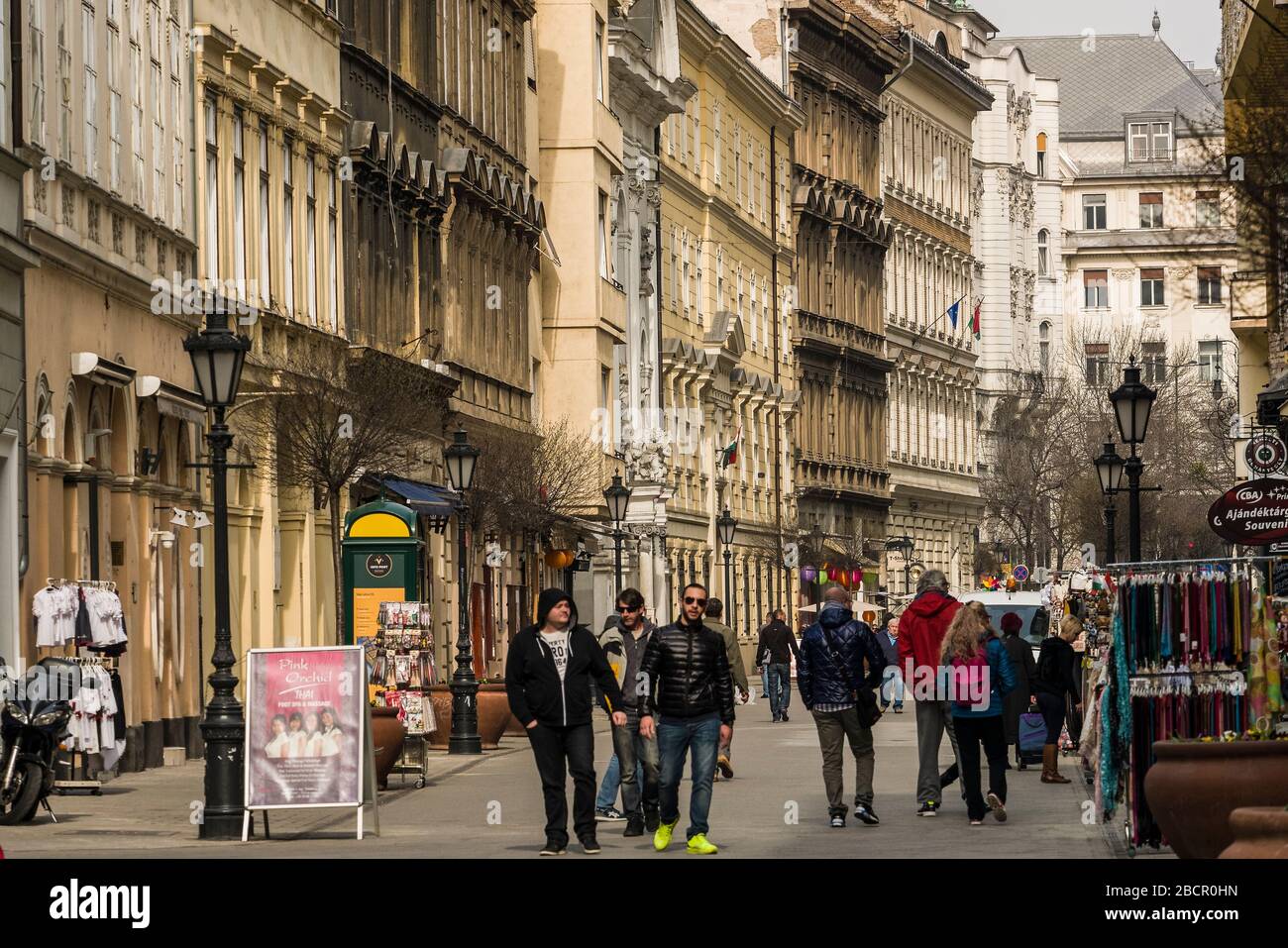 Hungary, Budapest - Váci utca (street) is one of the main pedestrian ...
