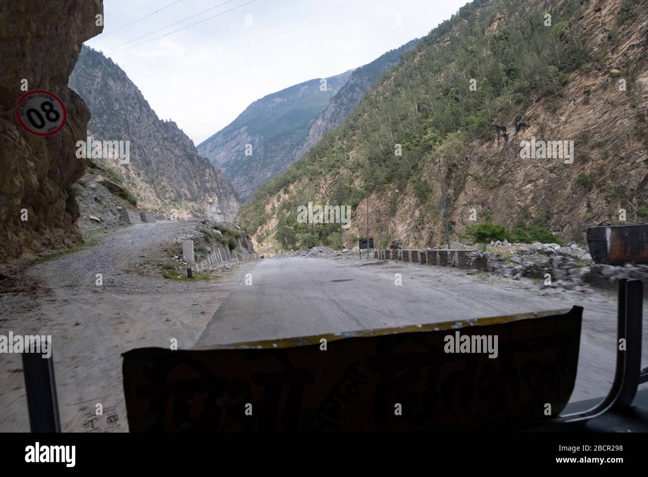View of Sangla Rakchham road, HImachal Pradesh, India. Thee road runs ...