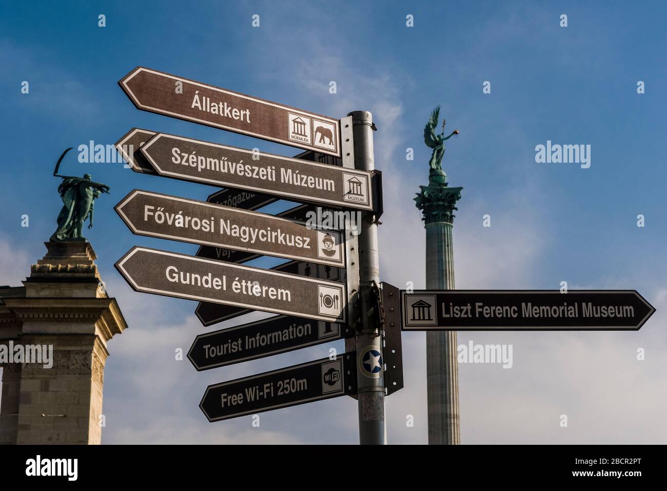 Hungary, Budapest - signs in Heroes square Stock Photo - Alamy