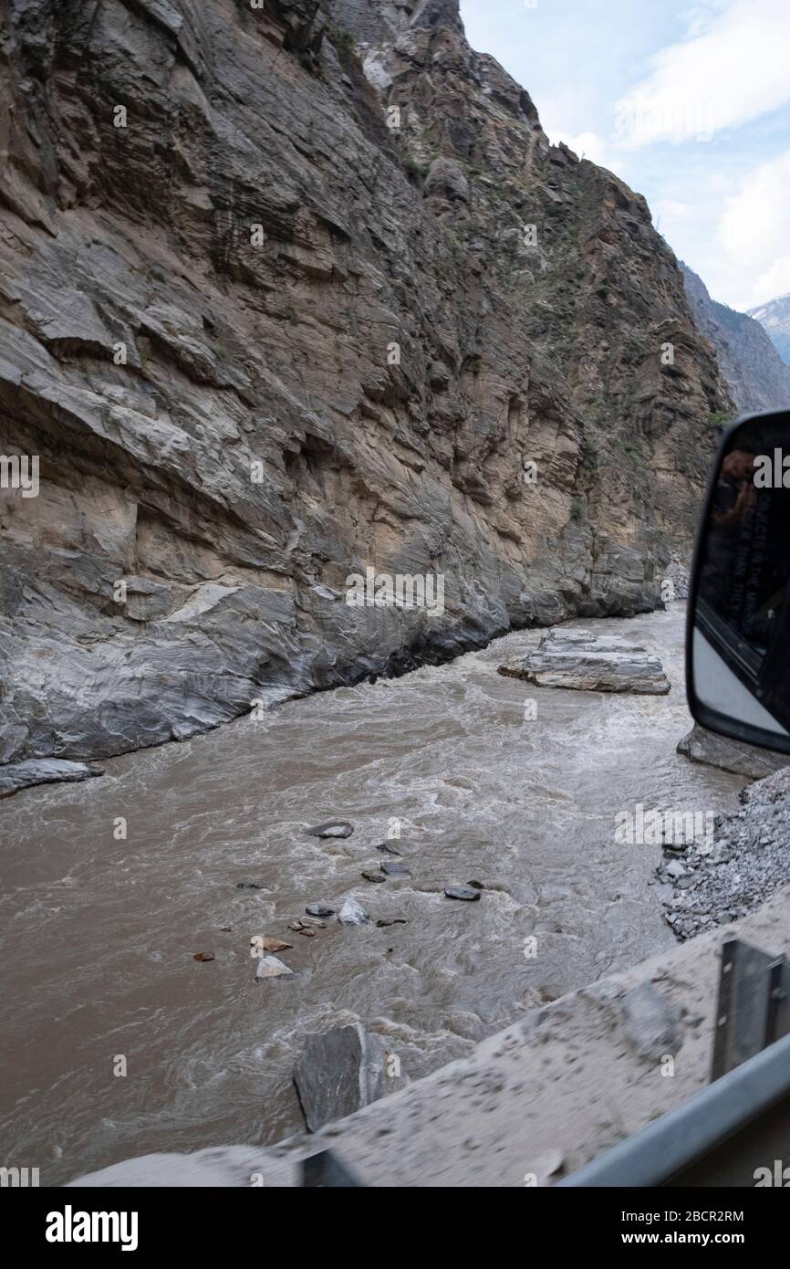 View of Sangla Rakchham road, HImachal Pradesh, India. Thee road runs ...