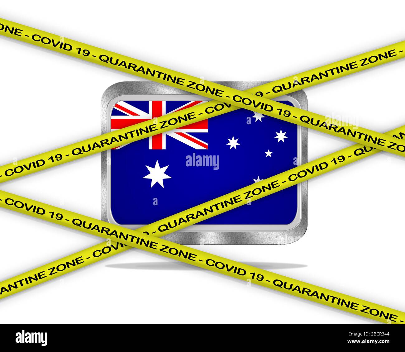COVID-19 warning yellow ribbon written with: Quarantine zone Cover 19 ...