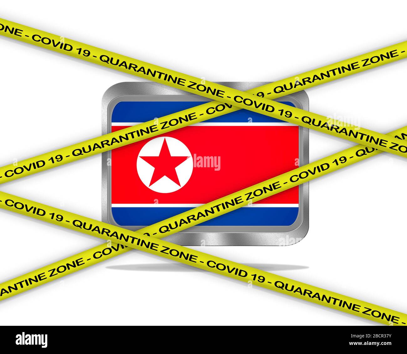 COVID-19 warning yellow ribbon written with: Quarantine zone Cover 19 ...