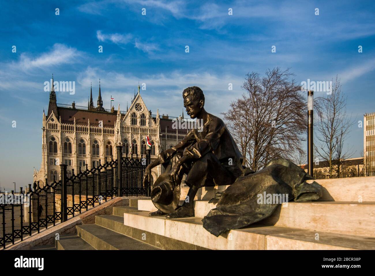Hungary, Budapest - Statue of poet Jozsef Attila next to Hungarian ...