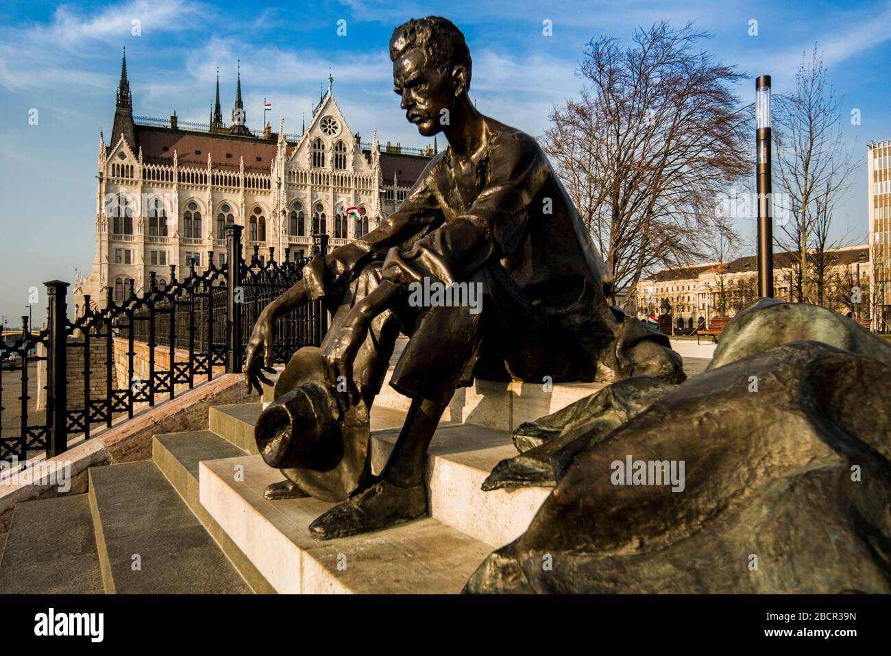 Hungary, Budapest - Statue of poet Jozsef Attila next to Hungarian ...