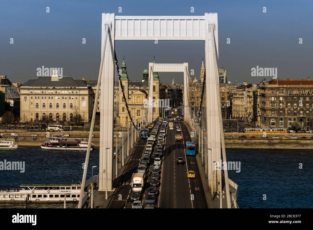 Hungary, Budapest - Elizabeth bridge with the Inner City Church at the ...