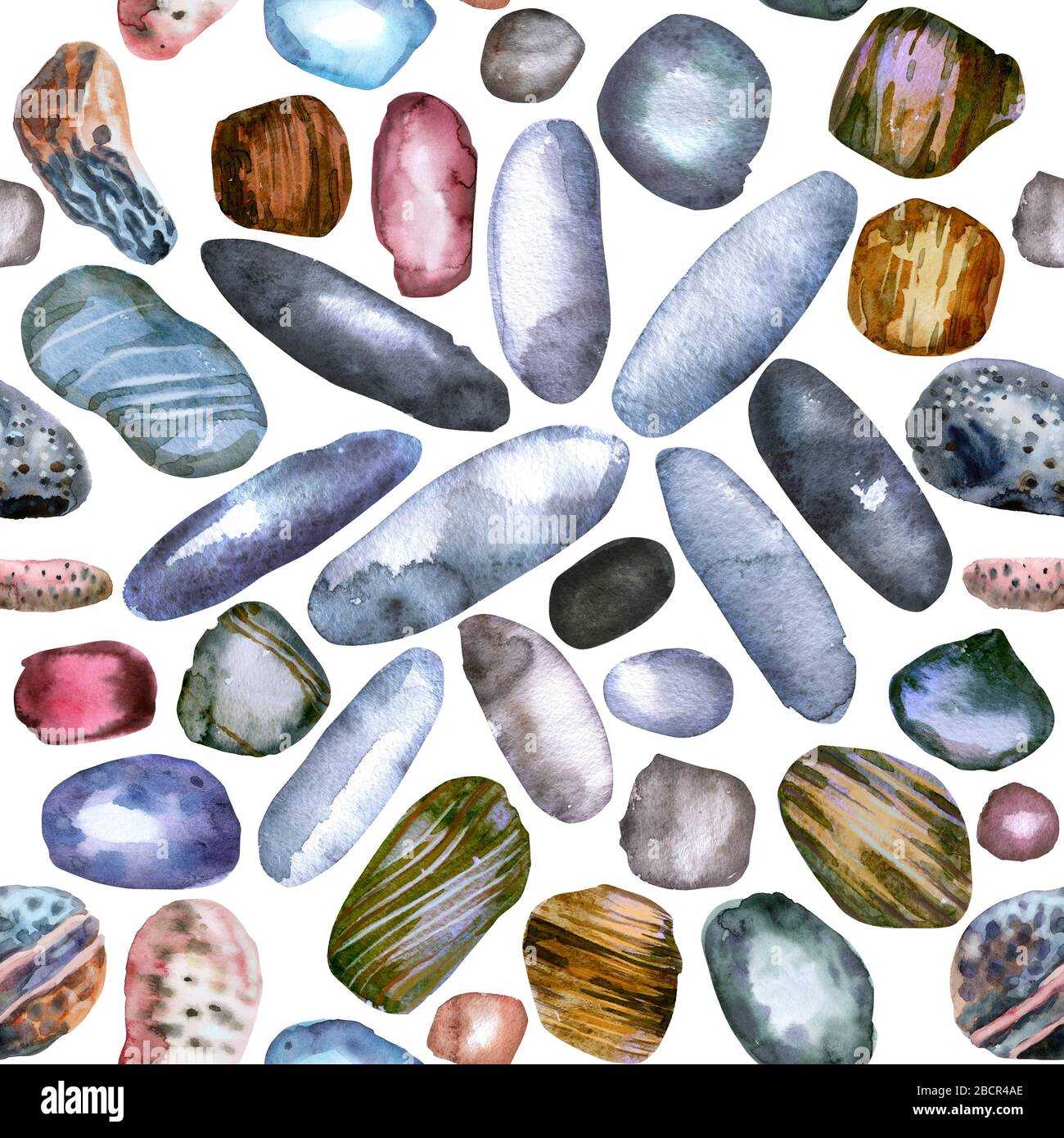 Seamless pattern of watercolour painting flat pebbles Stock Photo - Alamy