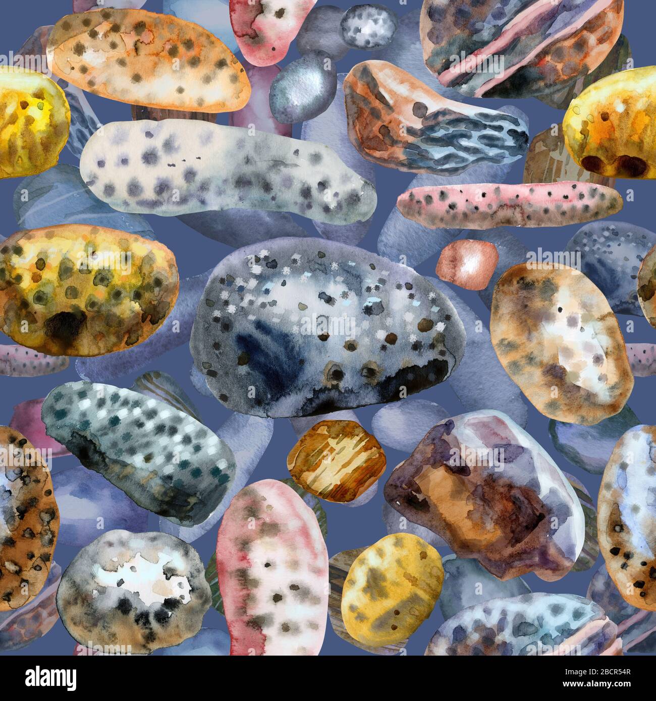 Seamless pattern of watercolour painting flat pebbles Stock Photo - Alamy