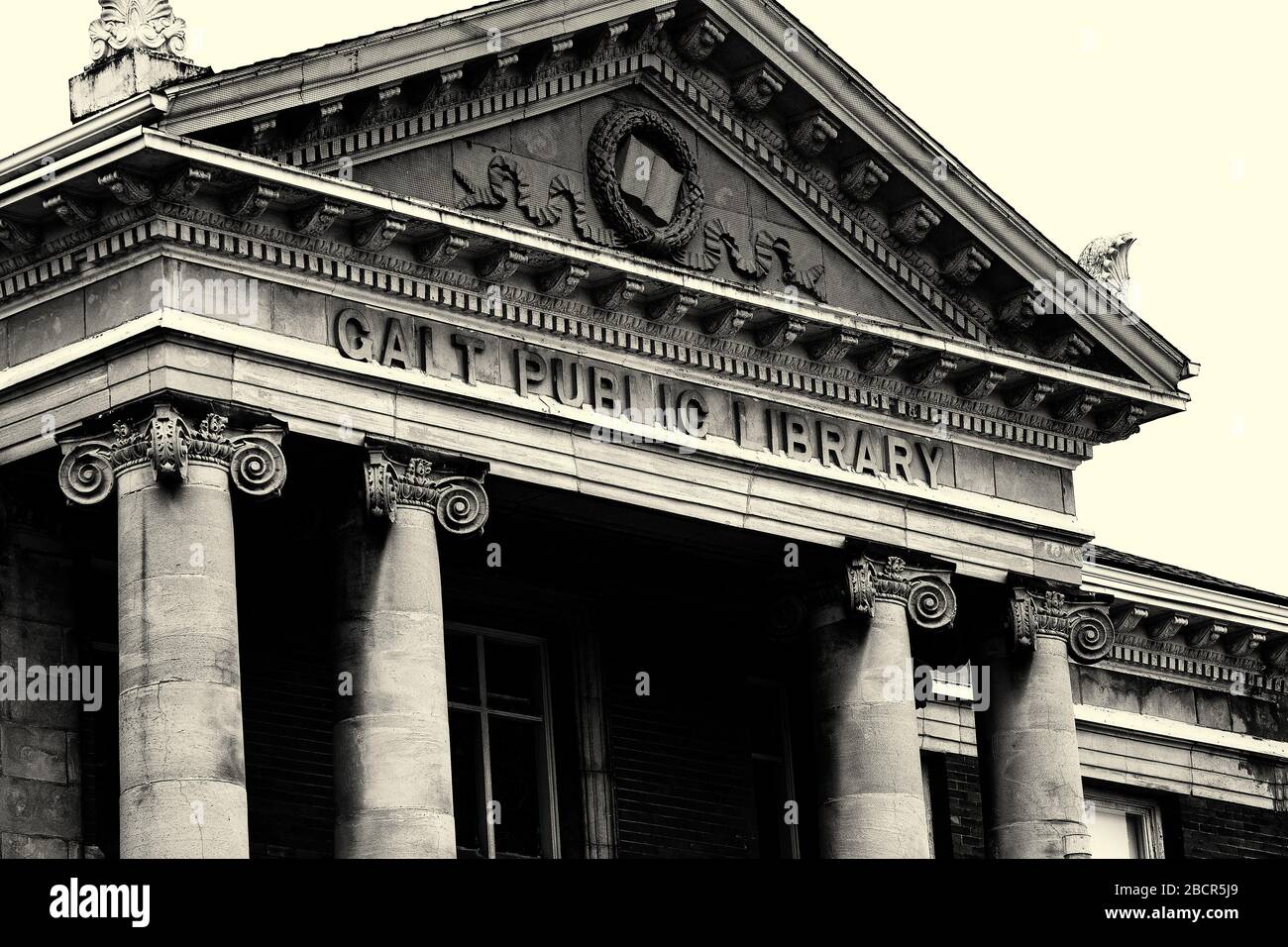 Front entrance of old Public Library in Black and White. Cambridge ...