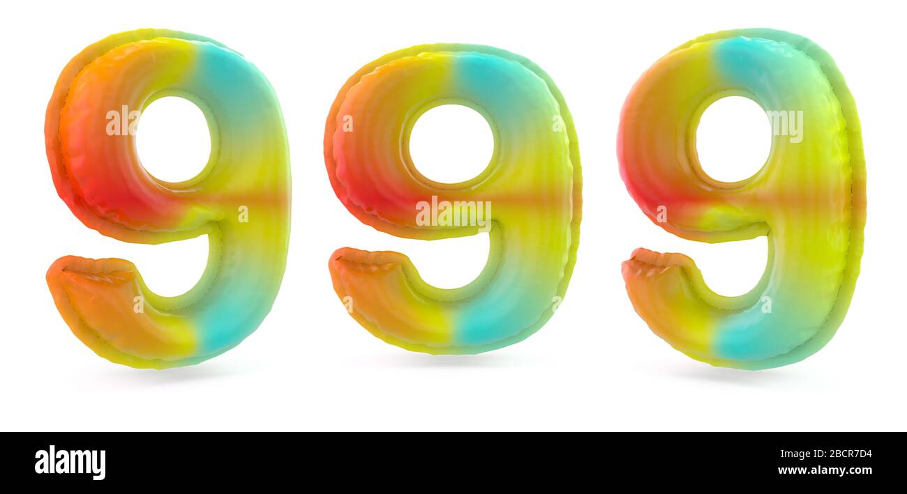 Number 9. Digital sign. Inflatable multicolor balloon on background. 3D ...