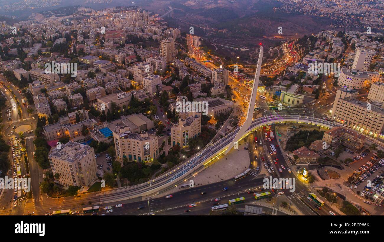 Jerusalem bridge and city center aerial skyline, Israel Stock Photo - Alamy