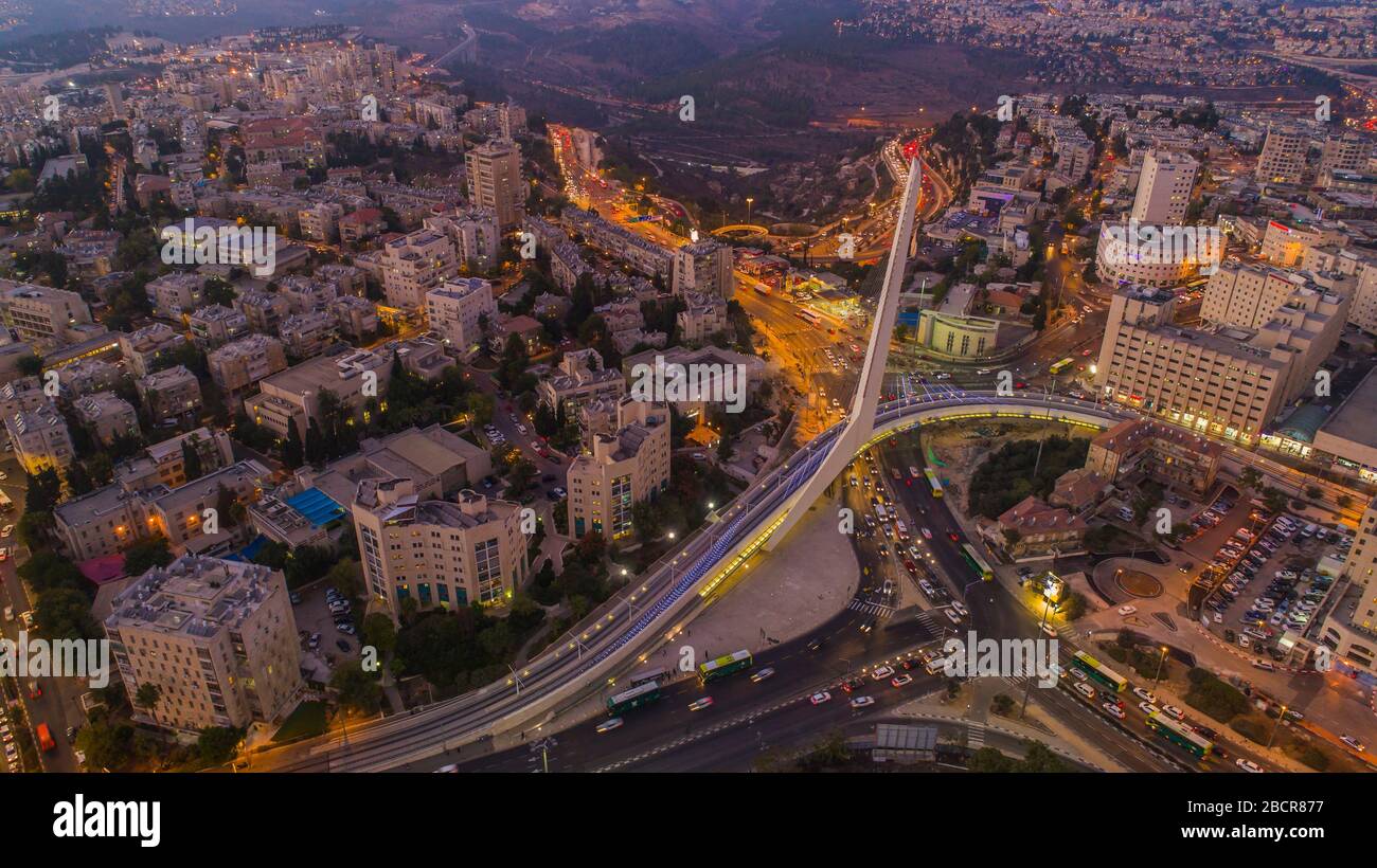 Jerusalem bridge and city center aerial skyline, Israel Stock Photo - Alamy