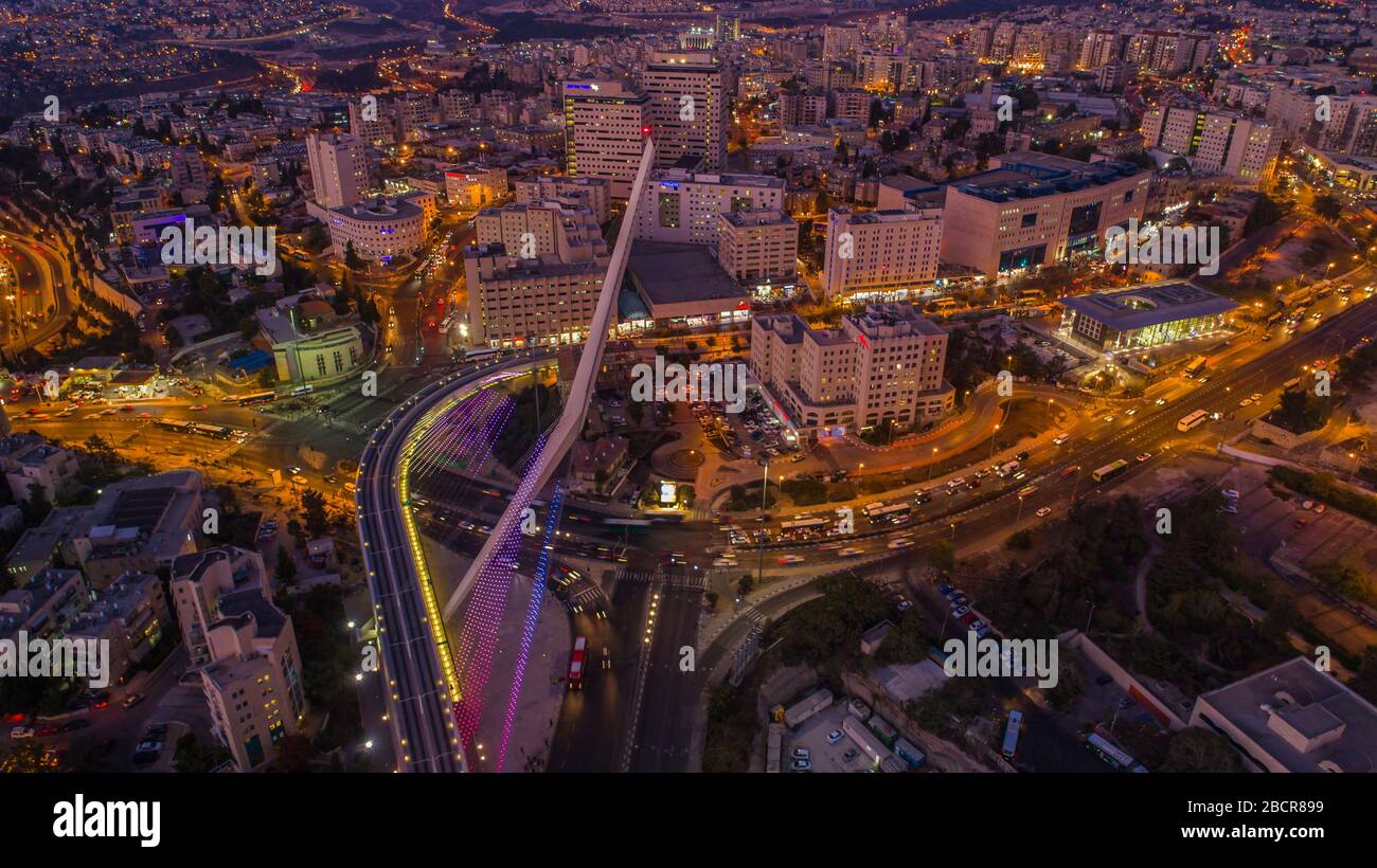 Jerusalem bridge and city center aerial skyline, Israel Stock Photo - Alamy