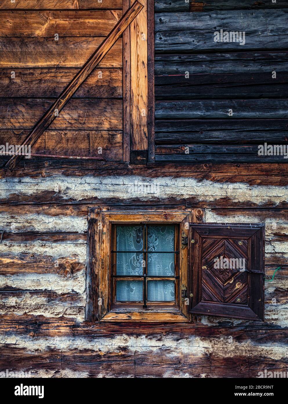 Old wooden traditional window with blue glass Stock Photo - Alamy
